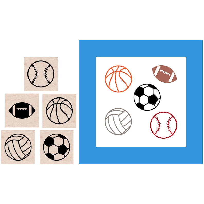 Mini Sports Balls Rubber Stamp Set - Etsy