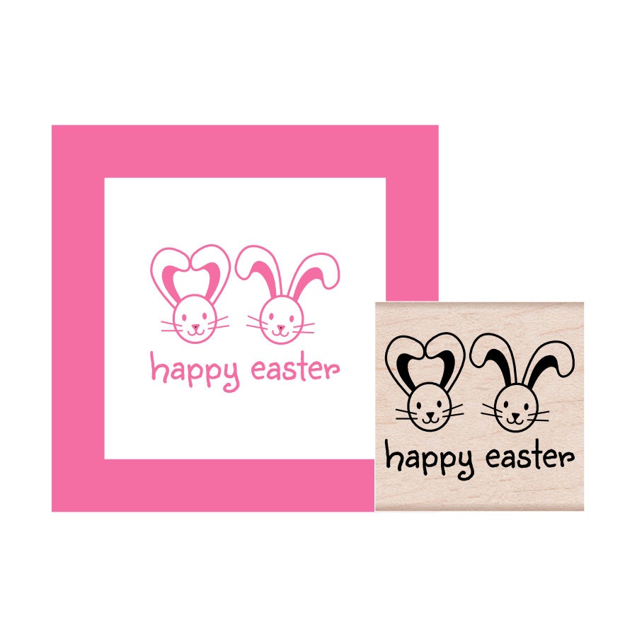 Happy Easter Bunnies Rubber Stamp | Etsy
