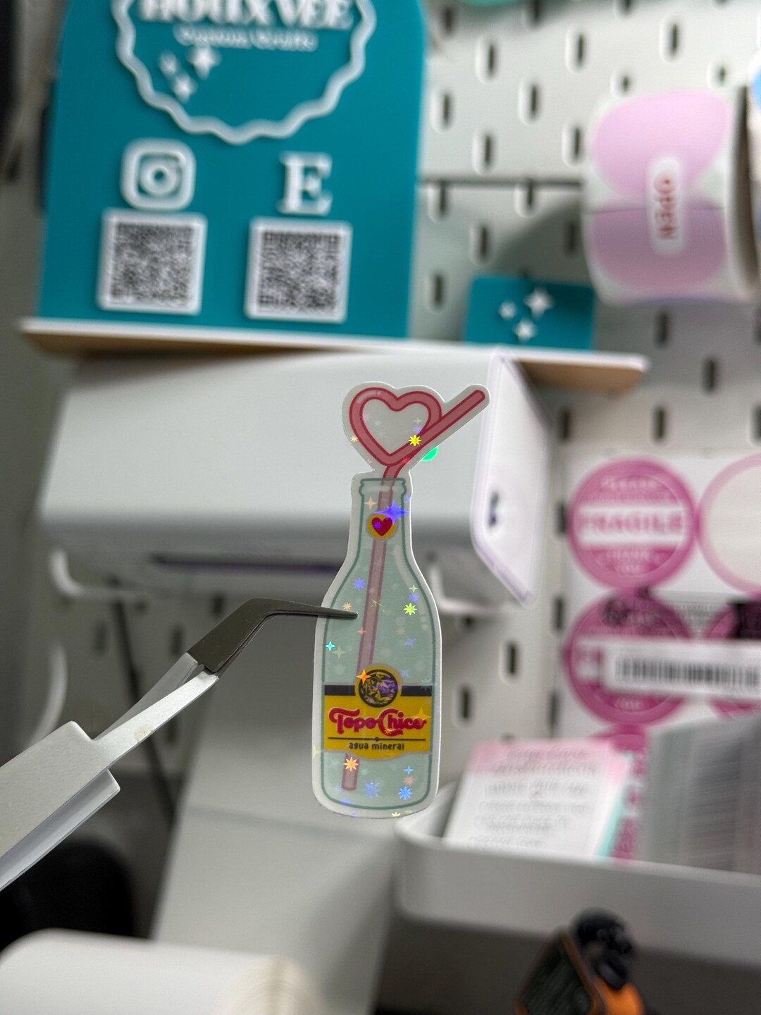 Holographic Sticker: Topo Chico Bottle With Heart Straw - Etsy