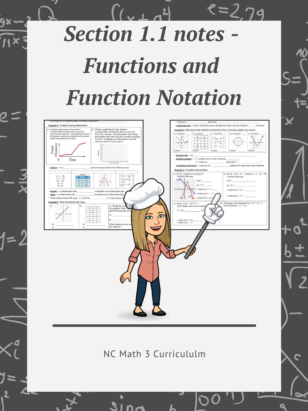 NC Math 3: Section 1.1 Notes - Functions and Function Notation - Etsy