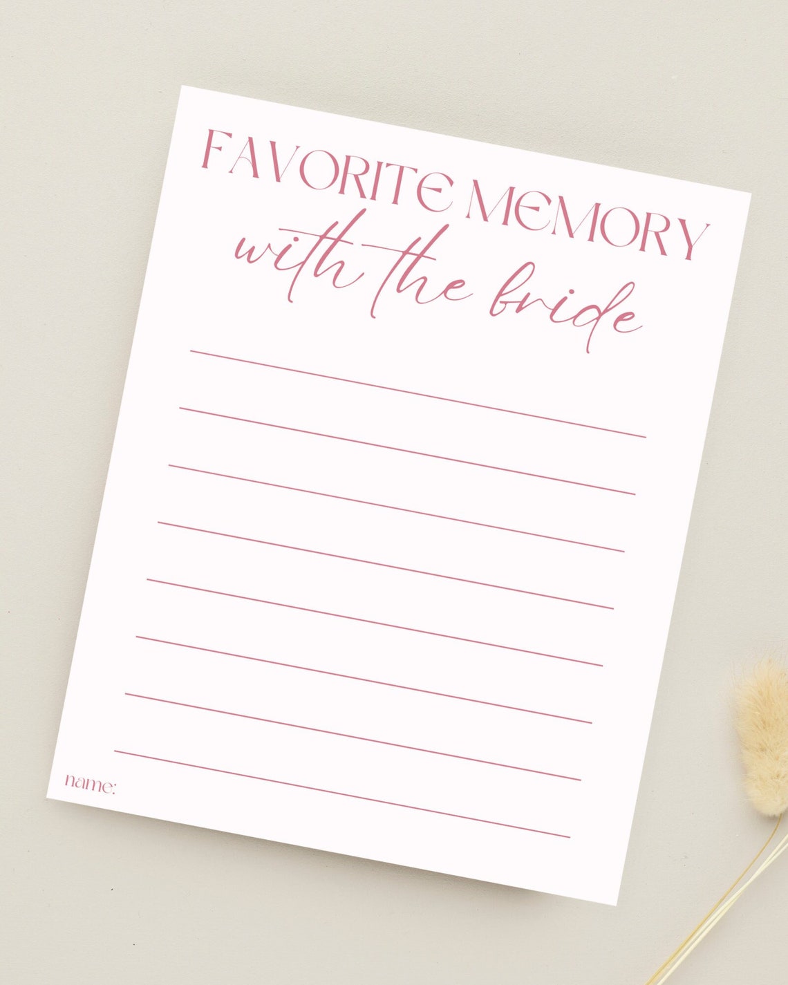 Favorite Memory With the Bride Game Card - Etsy