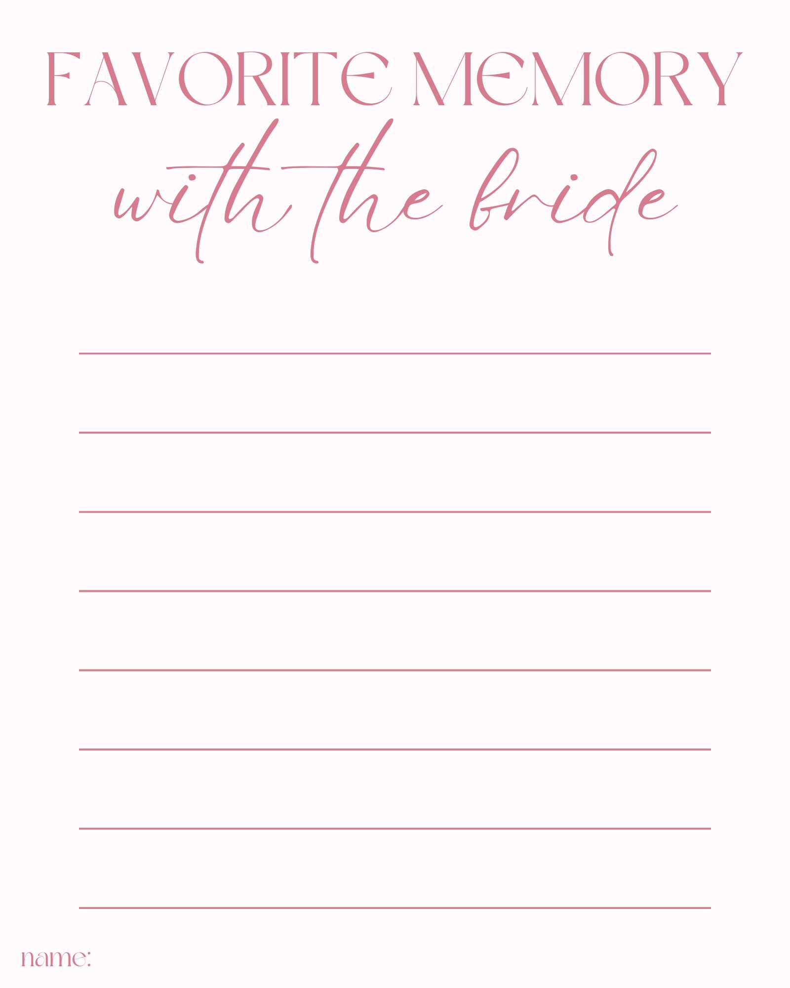 Favorite Memory With the Bride Game Card - Etsy
