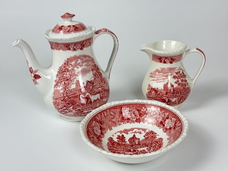 Adams English Scenic by Wedgwood Teapot/milk Jug/bowl English Ironstone ...