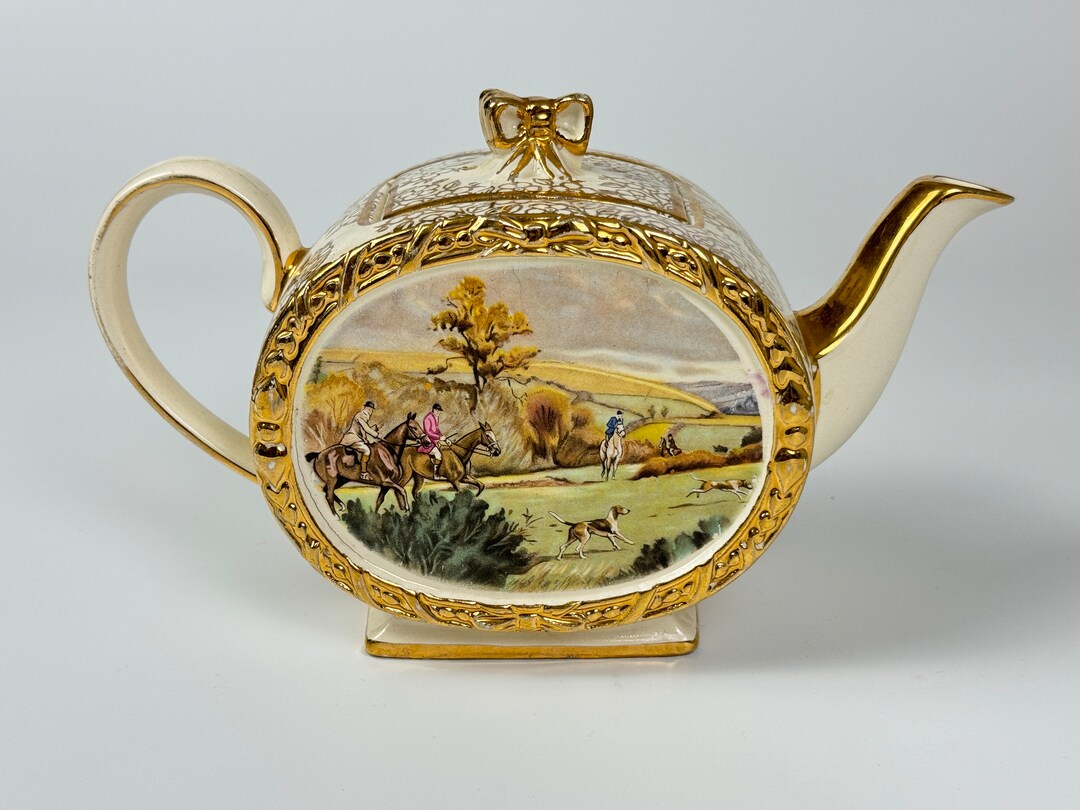 Vintage Sadler Barrel Shape Teapot, Lidded- Hunting Scene Countryside ...