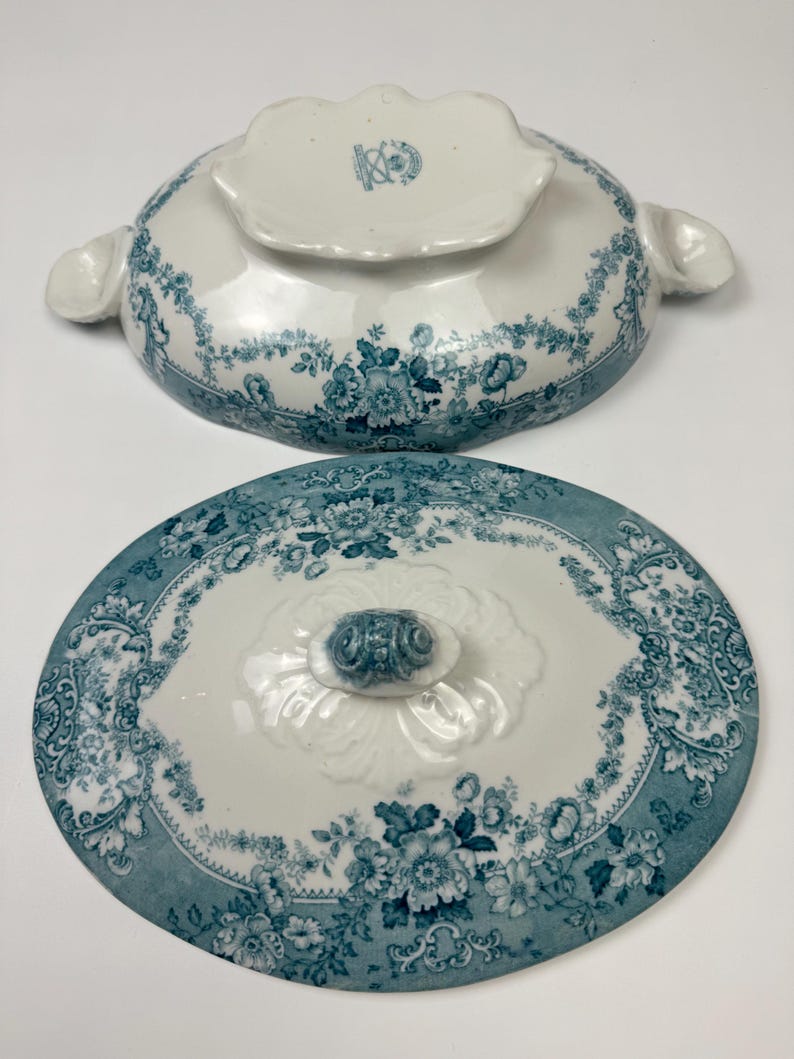 Antique New Wharf Pottery Tureen, Glenwood Blue Floral Design ...