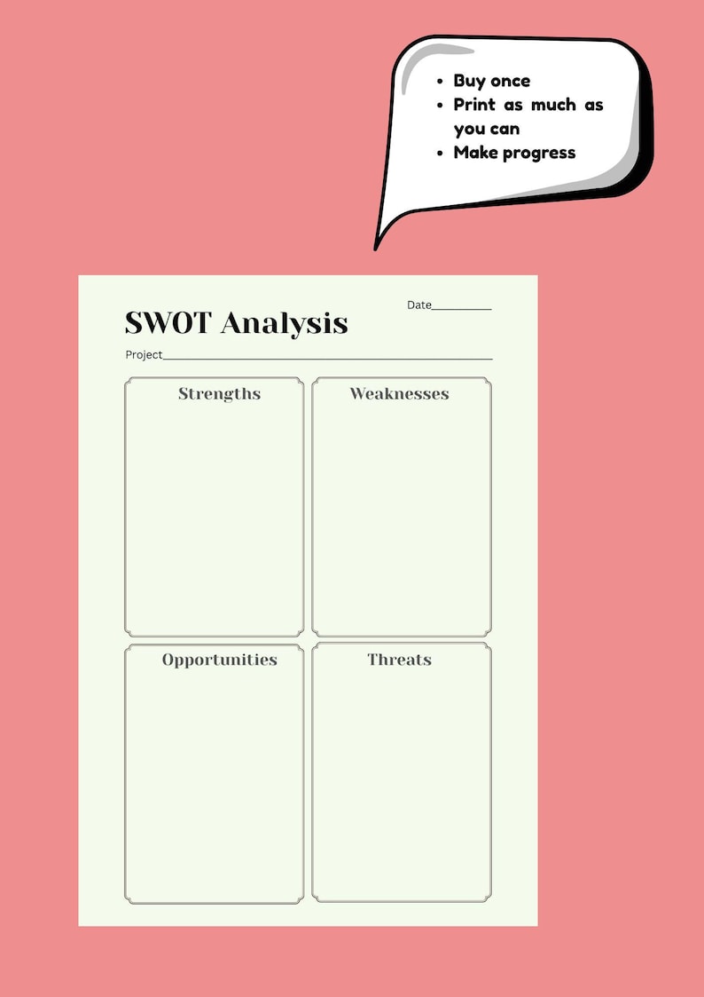 Printable SWOT Analysis Template | Business Strategy Planner | Editable ...