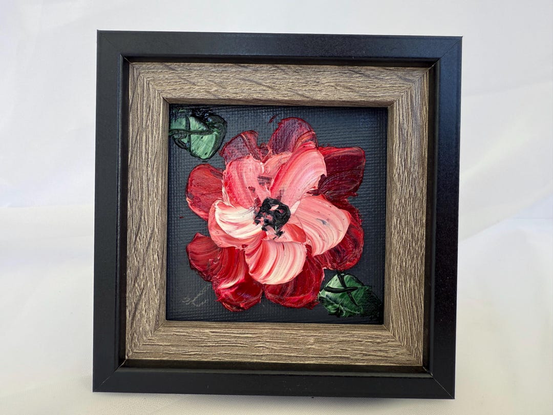 Impasto Red Flower Mini Oil Painting: Framed Small Floral Art #A05 - Etsy