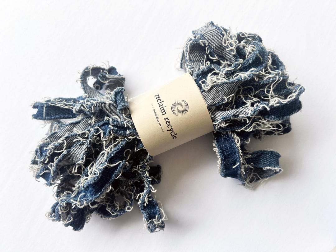 Reclaimed Denim Yarn Cord: Frayed Blue Jean String, Upcycled Weaving ...