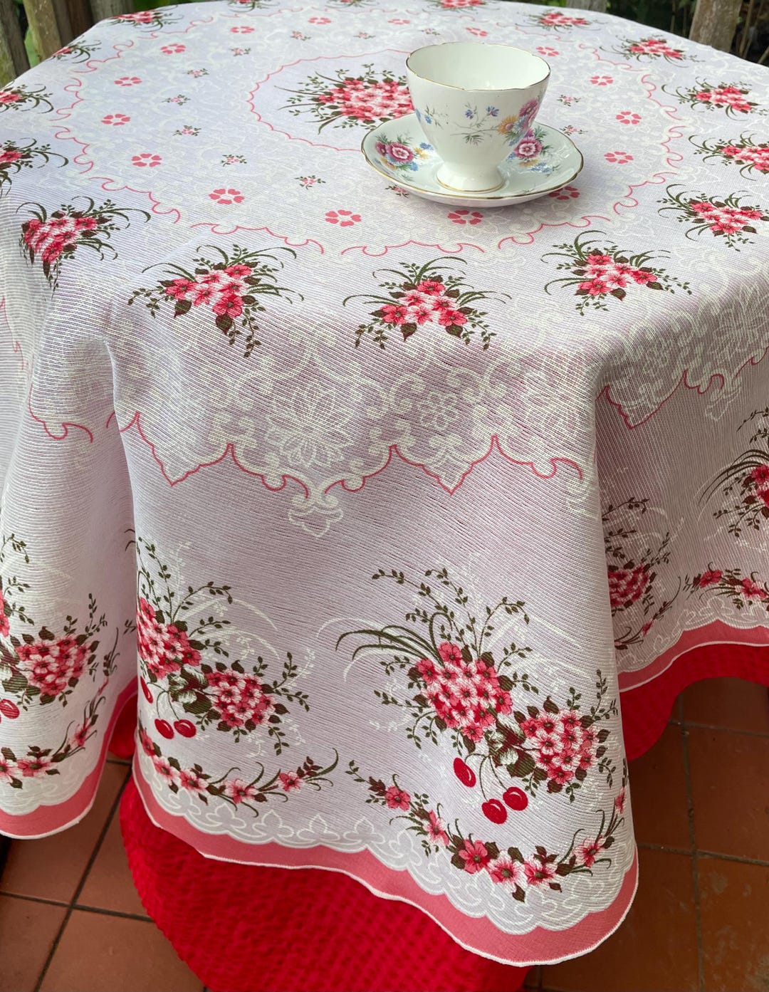 Vintage Cherry Blossom Print Circular Polyester Tablecloth 58 Inches ...