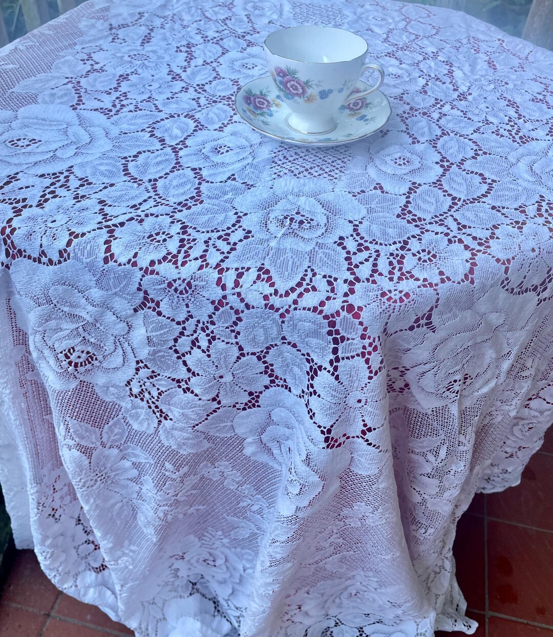 Large Oval Rose Lace Tablecloth 60x100 Inches - Etsy