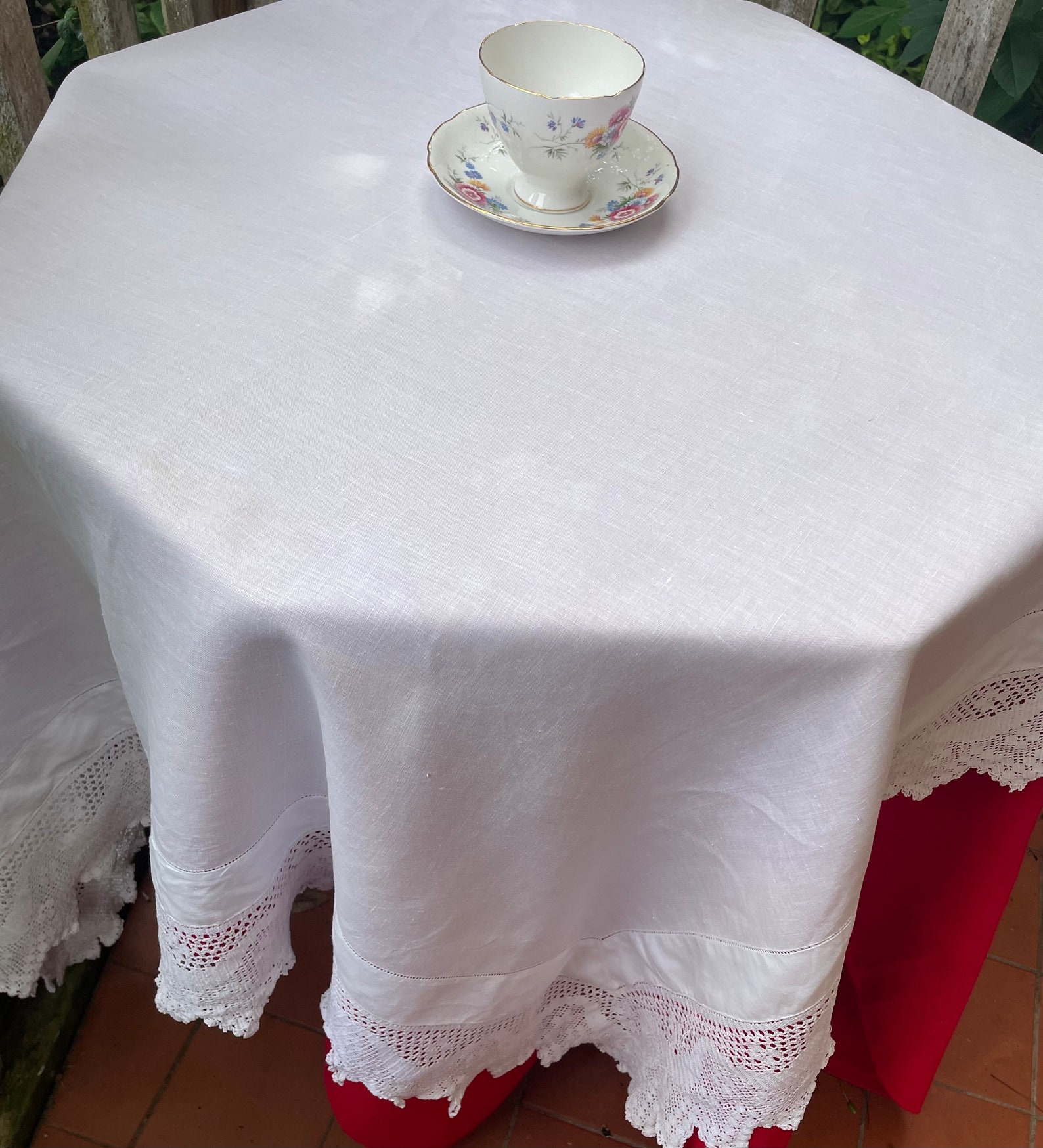 Vintage Filet Lace Edged Tablecloth 48x48 Inch - Etsy