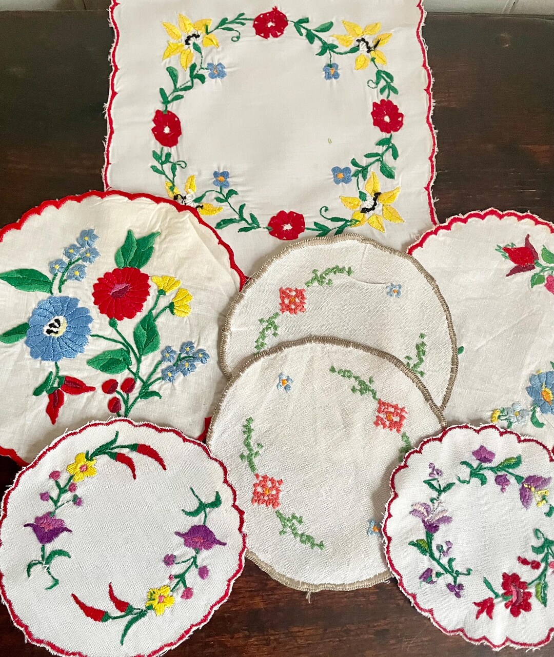 Flower Embroidered Vintage Doilies Collection - Etsy