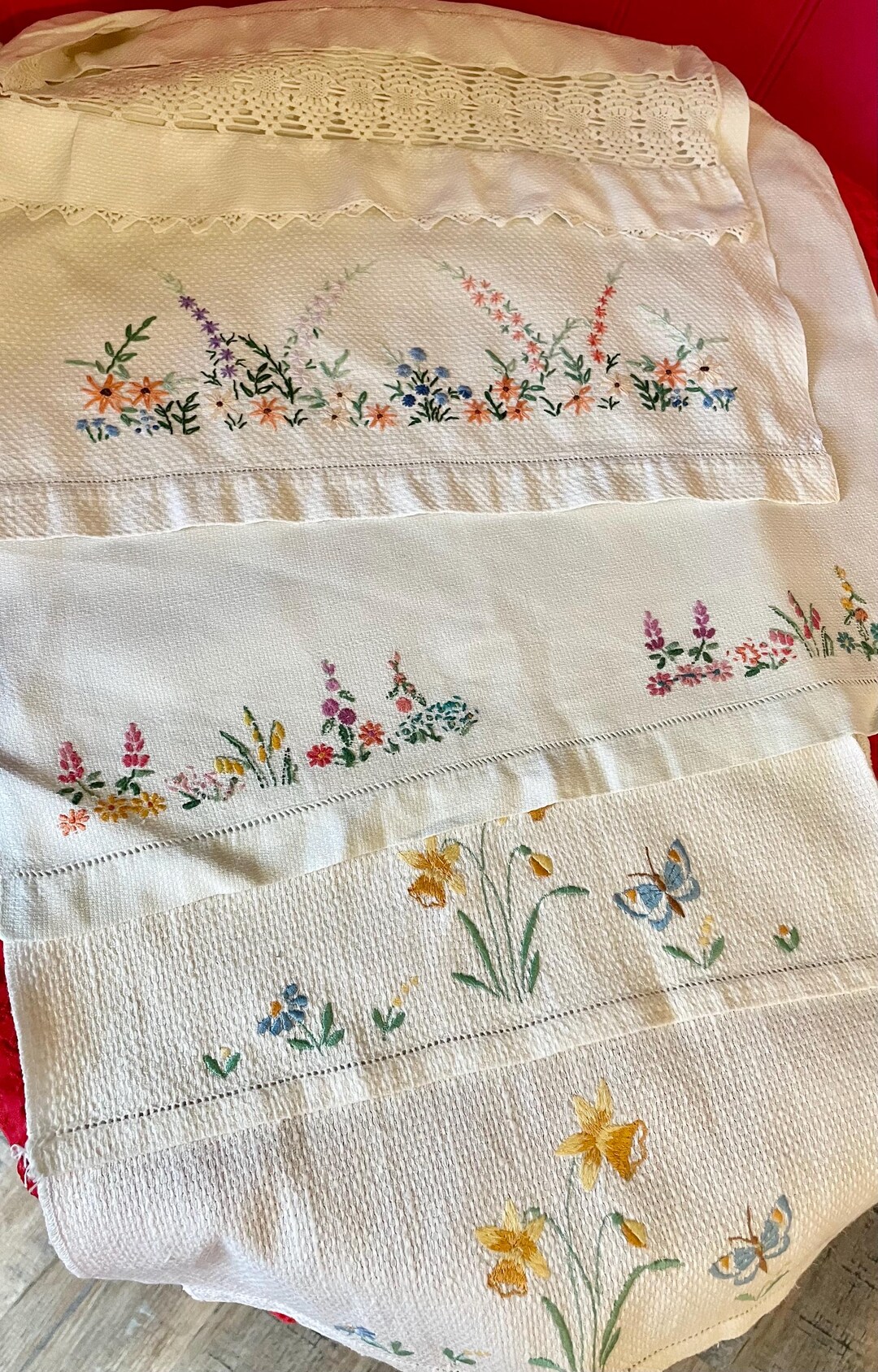 Five Vintage Huckaback Embroidered Hand Towels - Etsy