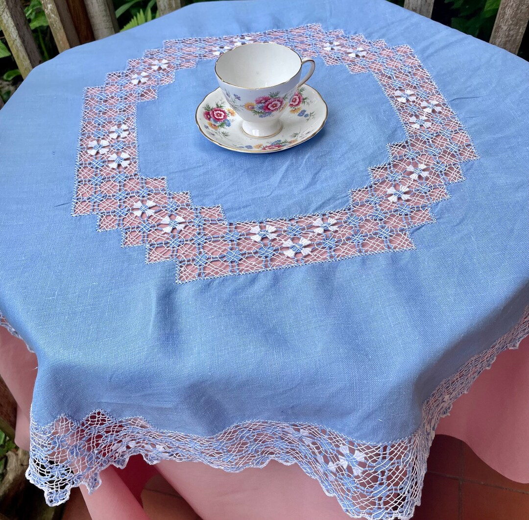 Prettyround Blue Lace Tablecloth 34 Inch Diameter - Etsy