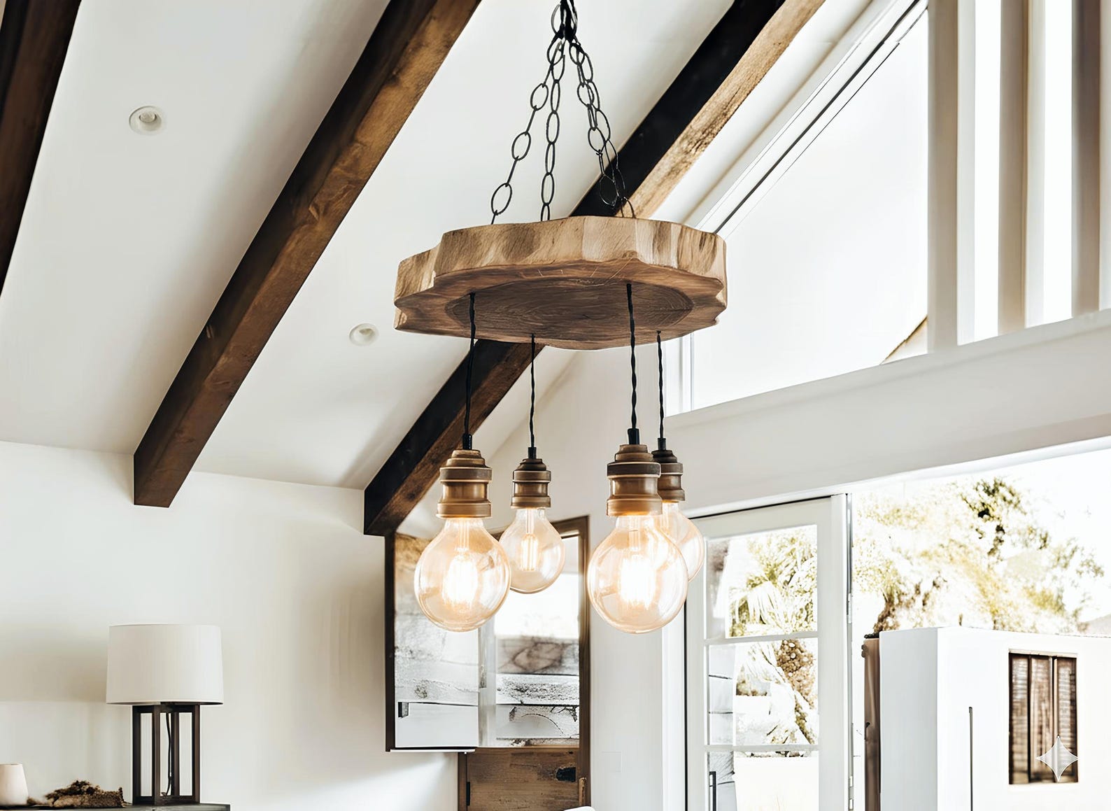 Live Edge Beam Chandelier – Rustic Wooden Ceiling Light for Dining Room ...