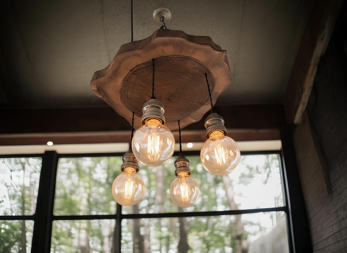 Live Edge Beam Chandelier – Rustic Wooden Ceiling Light for Dining Room ...