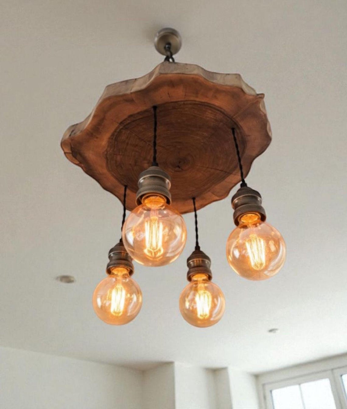 Live Edge Beam Chandelier – Rustic Wooden Ceiling Light for Dining Room ...