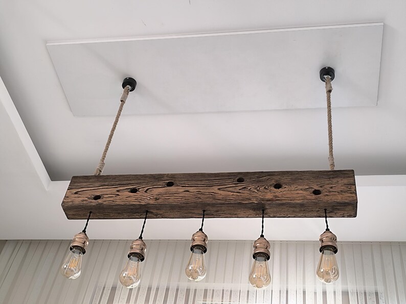Wooden Farmhouse Pendant Chandelier, Rustic Lighting Fixture for Dining ...