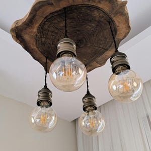 Live Edge Beam Chandelier – Rustic Wooden Ceiling Light for Dining Room ...