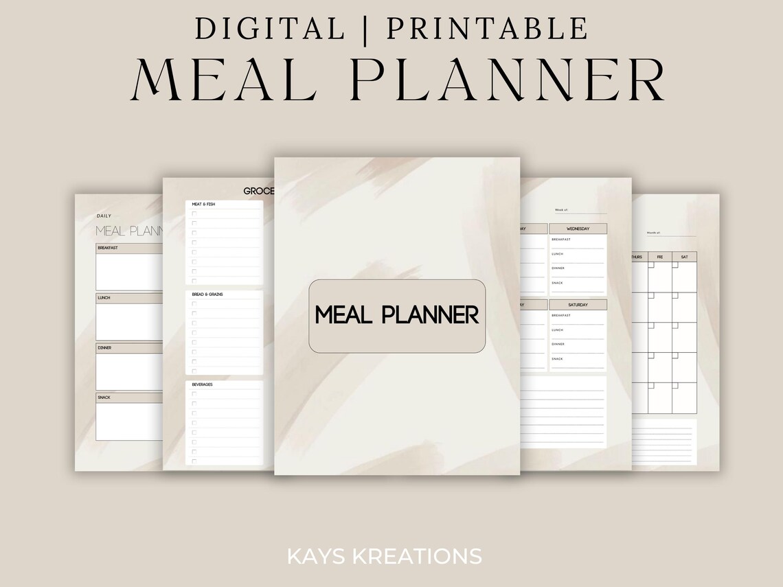 Digital Meal Planner, Meal Planner, Printable Meal Planner, Aesthetic Meal Planner, Meal Plan ...