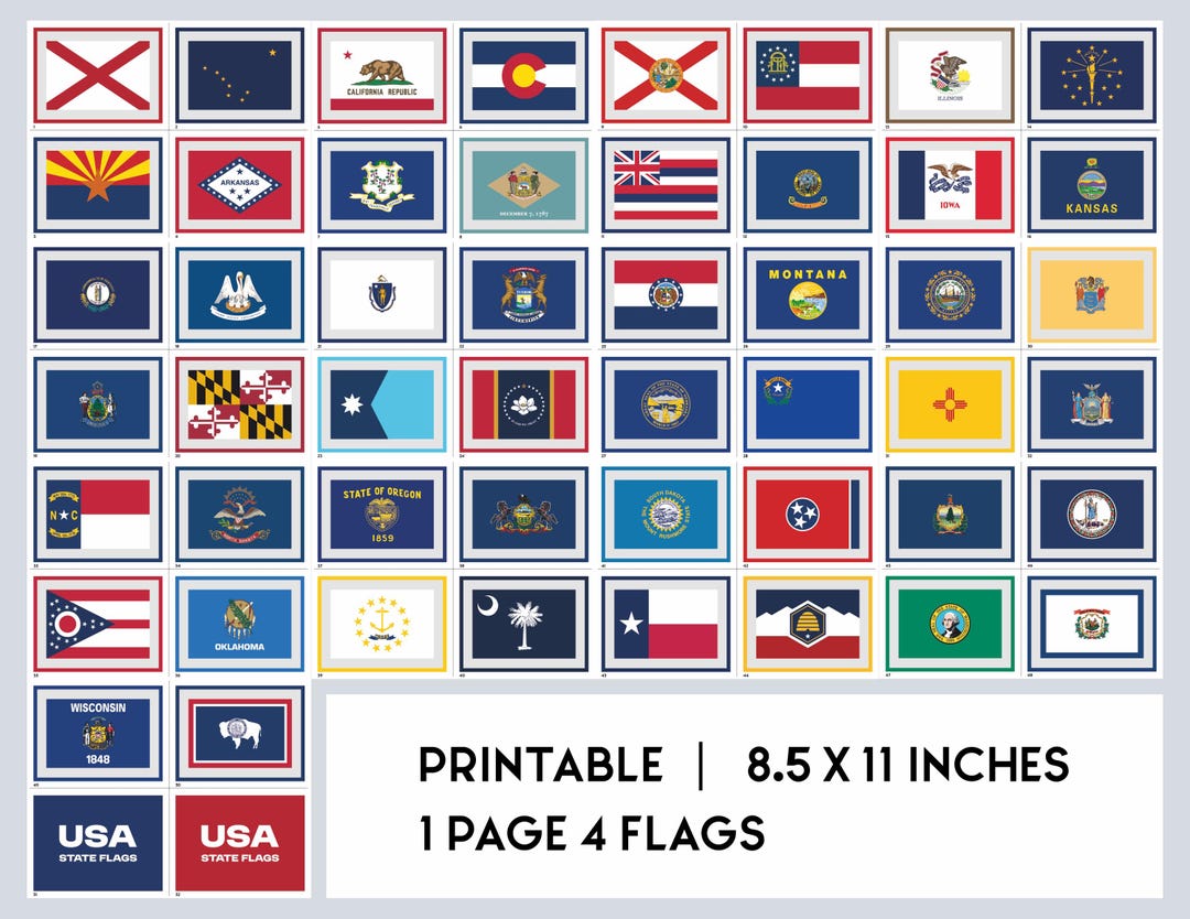 U.S. State Flags Flashcards: Educational Geography Printable (PDF) - Etsy