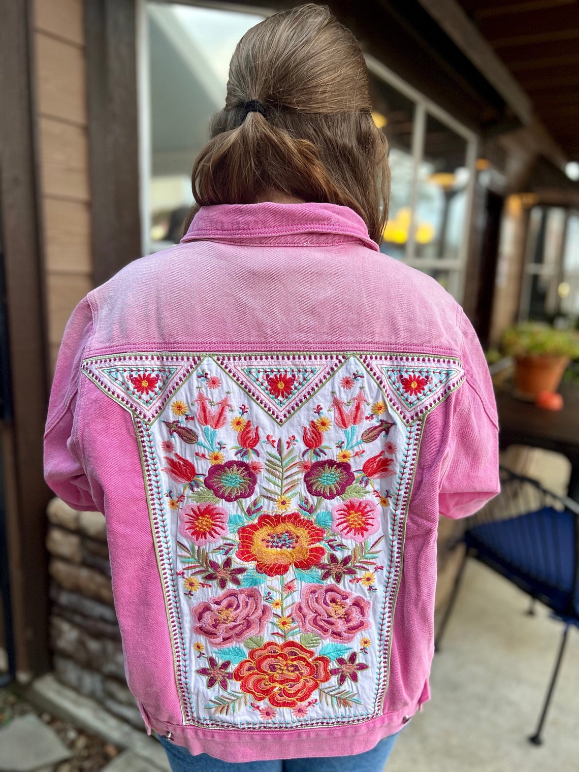 In Full Bloom Western Denim Embroidery Jacket in Pink - Etsy
