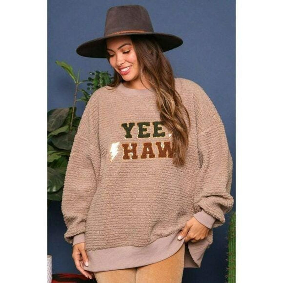 Western Cozy Yee Haw Thunder Patch Sequin Sweater - Etsy