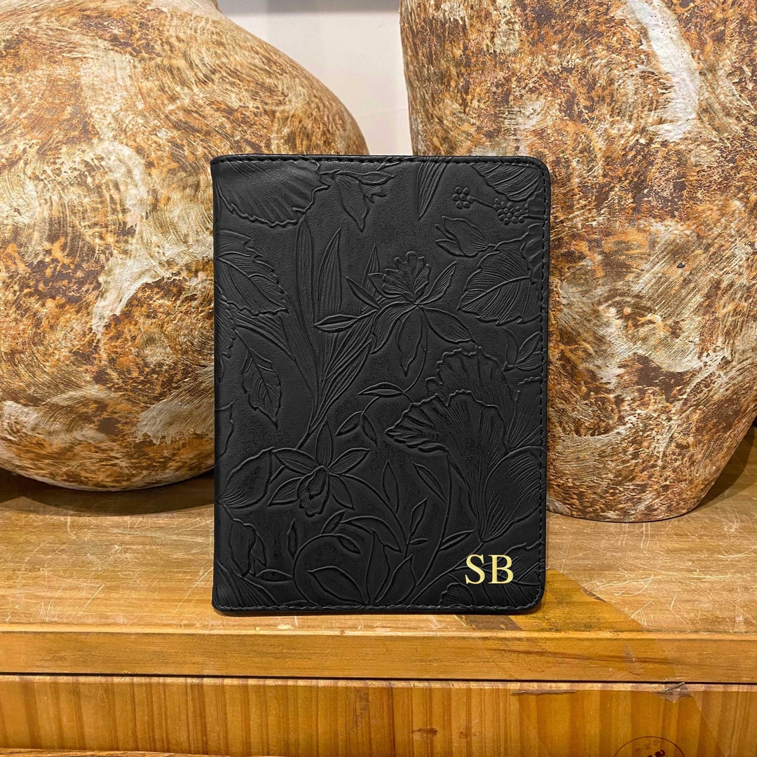 Black Floral Plain Leather Custom Kindle Case With Auto Sleep/wake ...