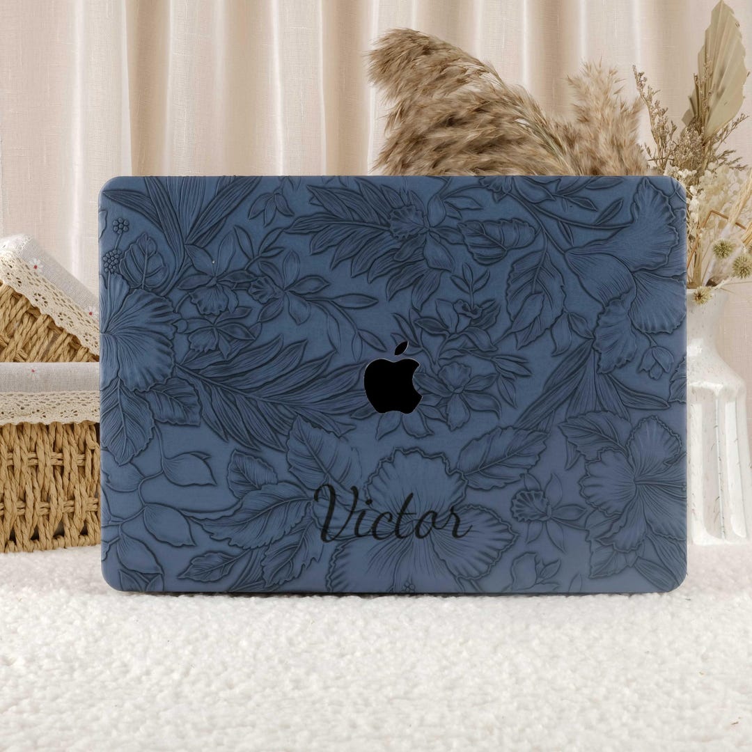 Blue Floral Print Leather Case for MacBook Pro 16 15 Air 15 14 13 11 ...
