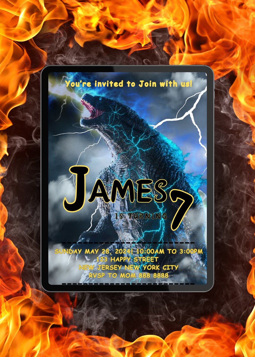 Godzilla Invitation Card Easy Edit & Download - Etsy