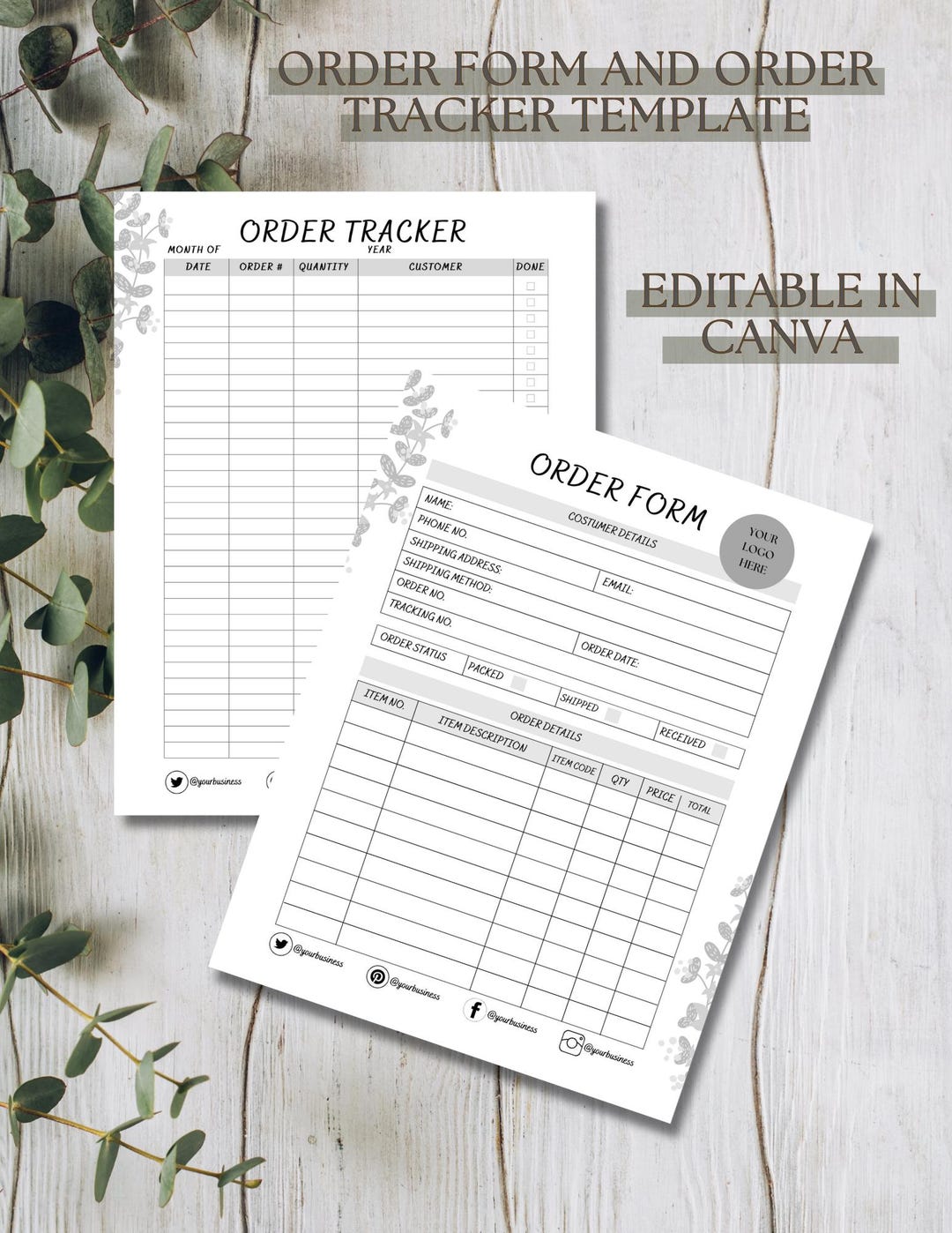 Editable Order Form and Order Tracker Template Business Order Form ...