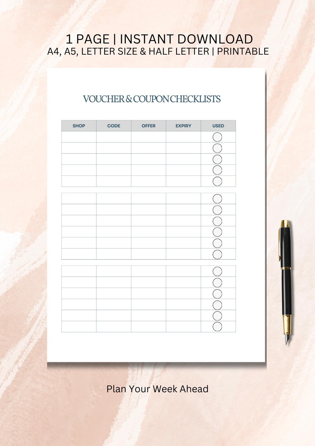 Coupon Codes Organizer Printable Inserts, Discount Tracker Listing ...