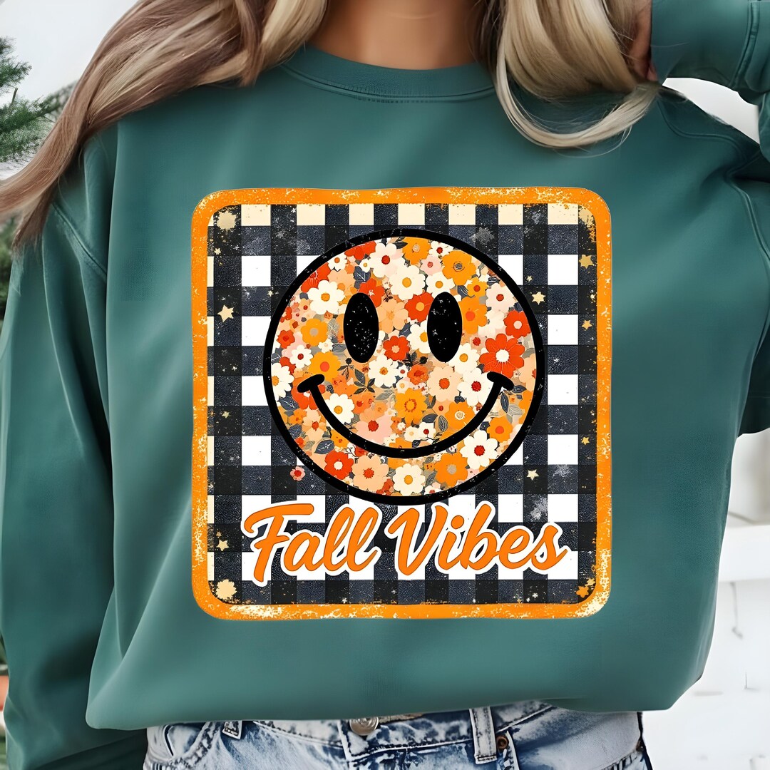 Retro Fall Vibes Smiley Face Floral PNG, Thanksgiving Shirt (instant ...