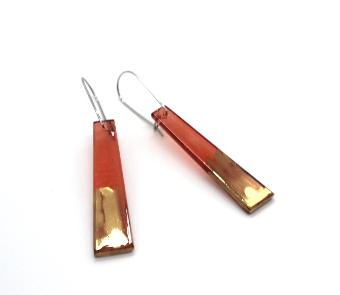 Coral Pink Glass Shard Earrings With Gold Lustre Stainless - Etsy