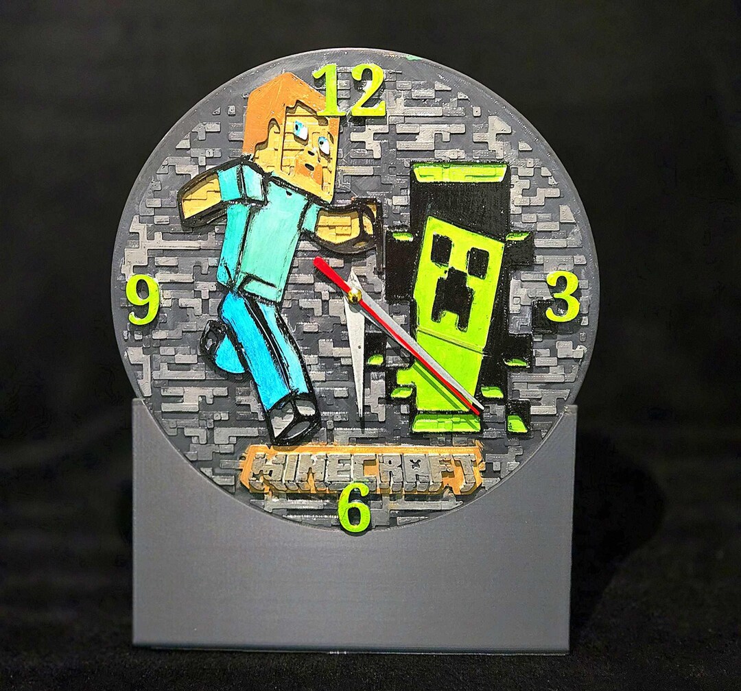 Hand-painted Minecraft Clock With 3D Characters, Acrylic Painted ...