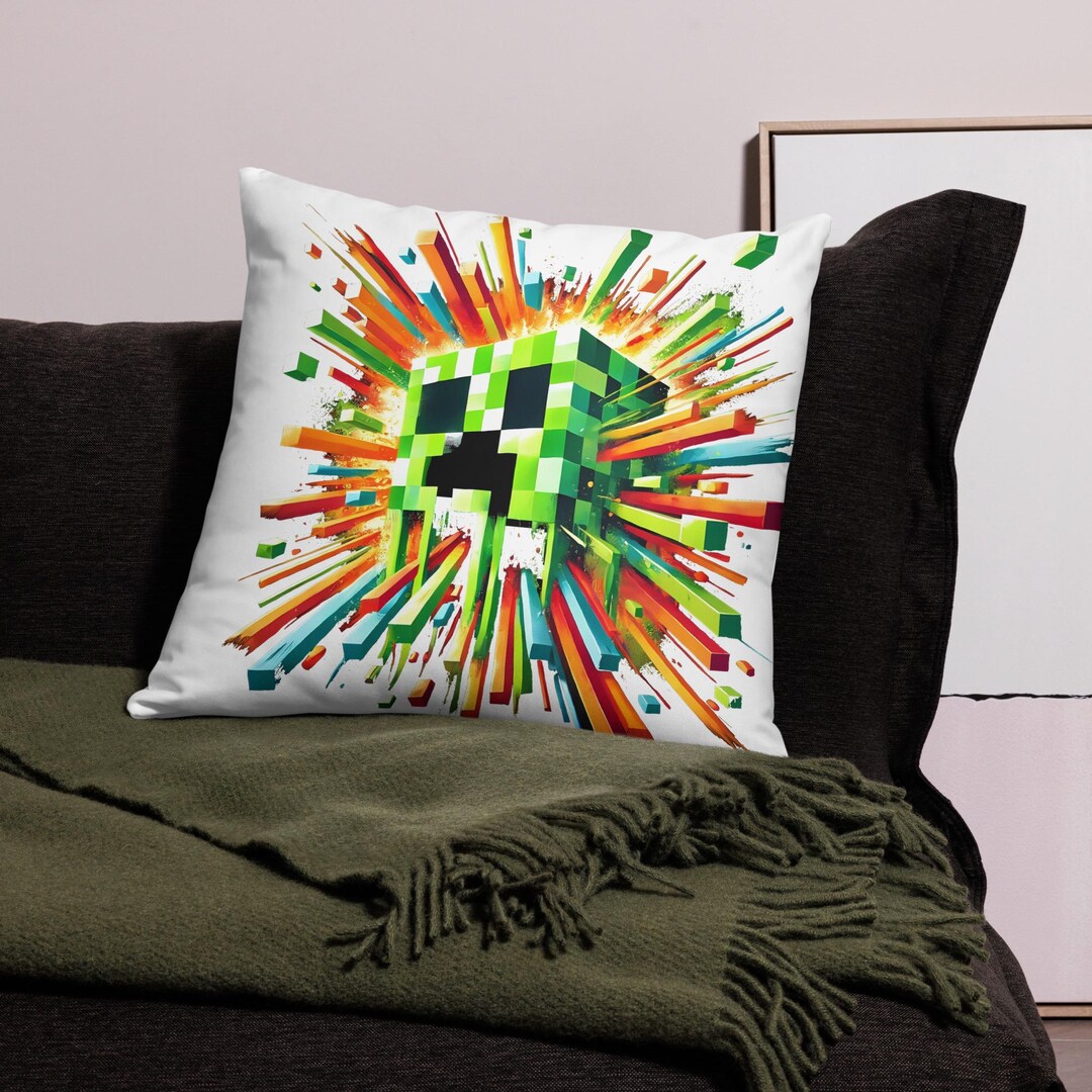 Minecraft Creeper Pillow – Pixel Art Throw Pillow | Gamer Room Decor ...