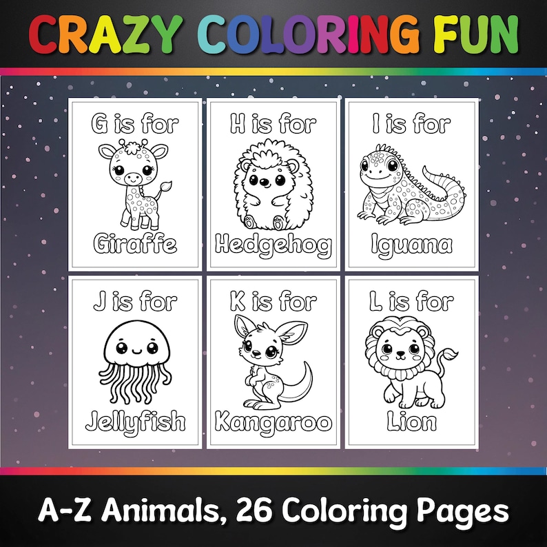 A-Z of Cute Animals, Printable Coloring Pages, 26 Pages, A4 & US Size ...