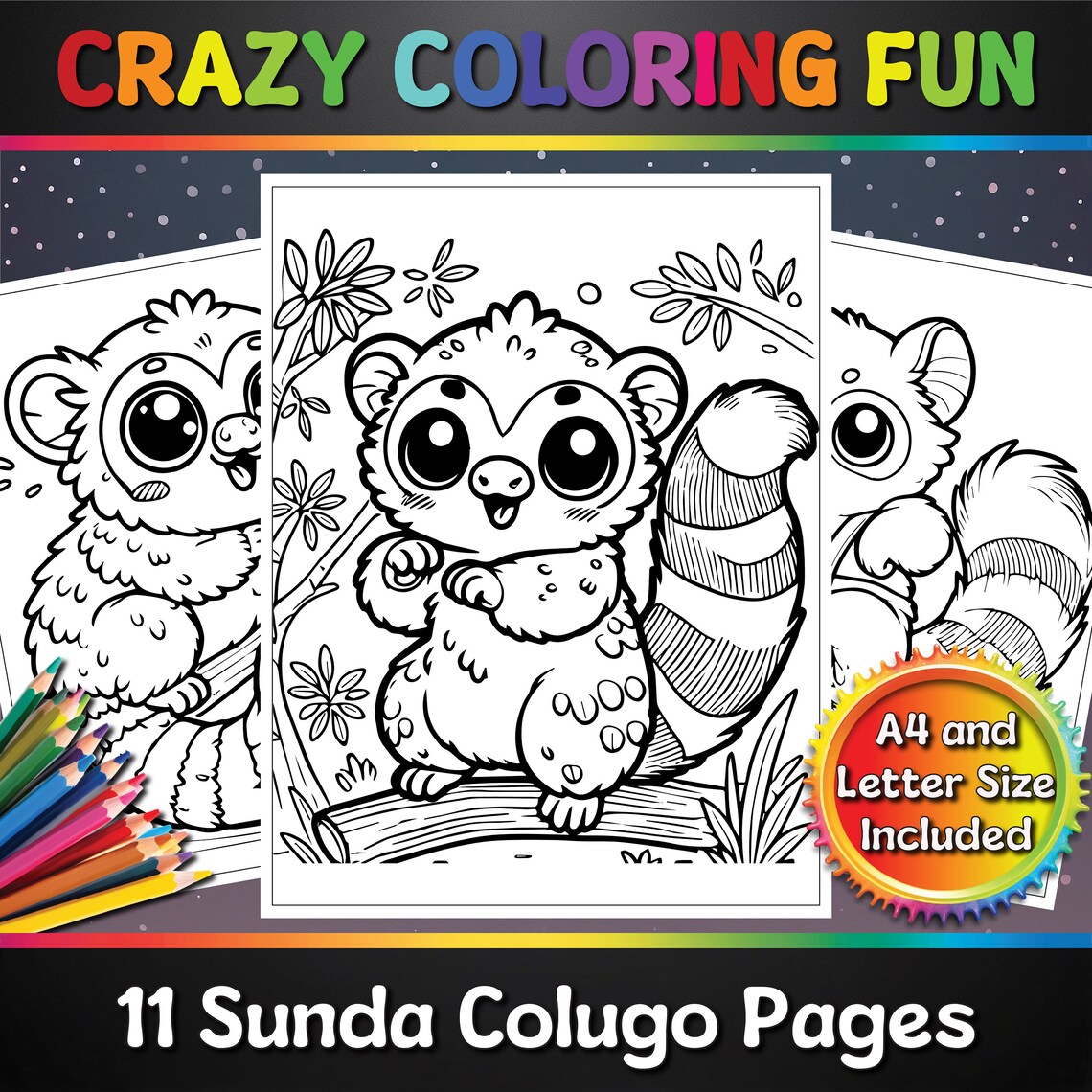 Sunda Flying Lemur Printable Coloring Pages, 11 Pages, A4 & Letter Size ...
