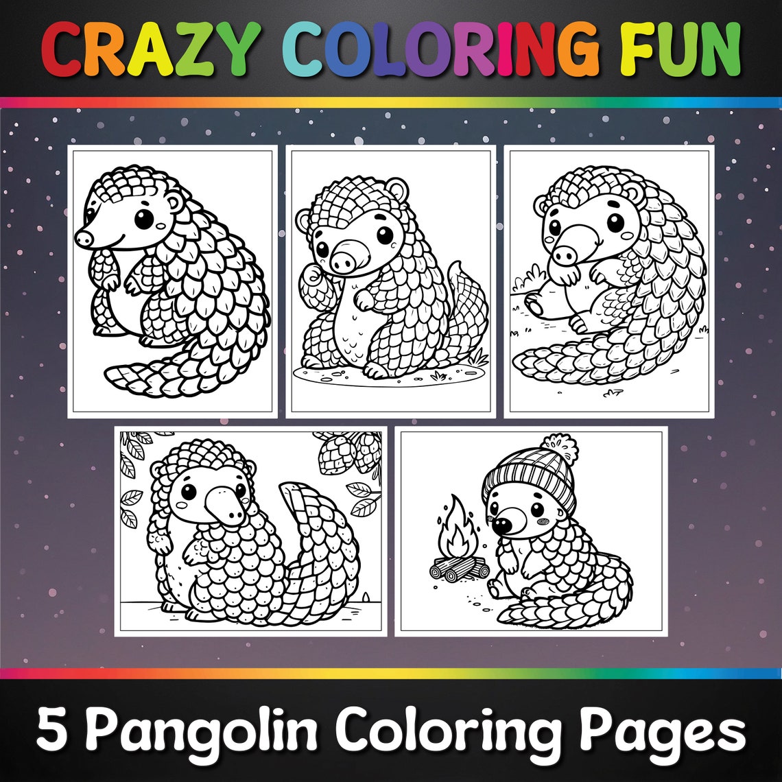 Pangolin Adventures Printable Coloring Pages, 5 Pages, A4 & Letter Size ...