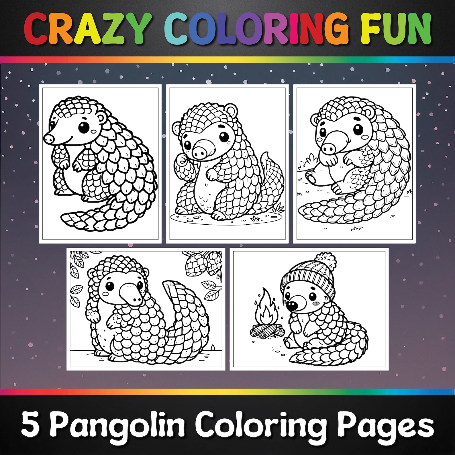 Pangolin Adventures Printable Coloring Pages, 5 Pages, A4 & Letter Size ...
