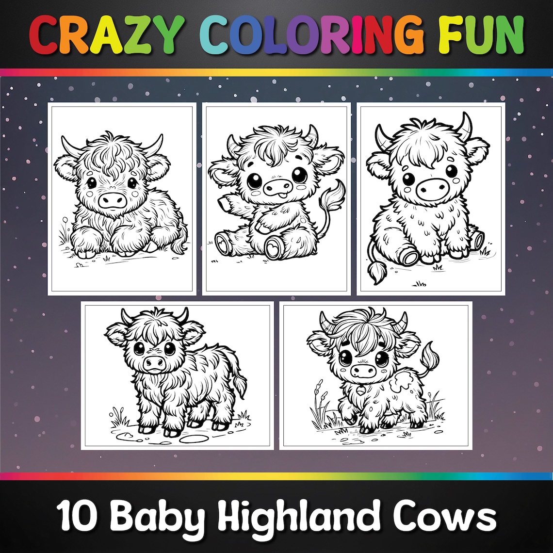 Baby Highland Cow Printable Coloring Pages, 10 Pages, A4 & Letter Size ...