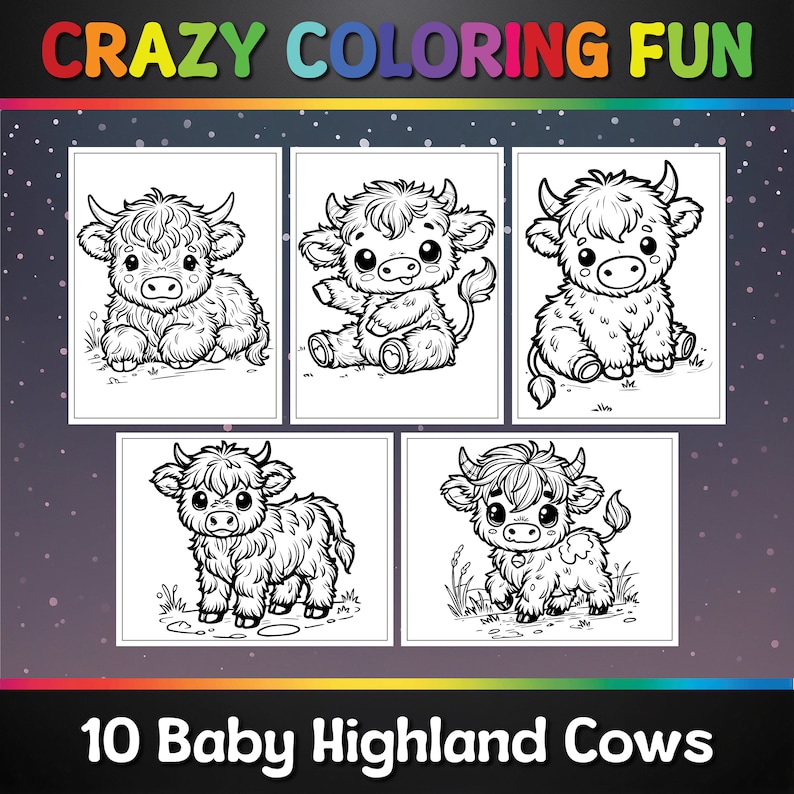 Baby Highland Cow Printable Coloring Pages, 10 Pages, A4 & Letter Size ...