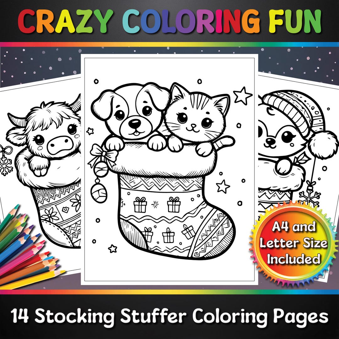 Pet Stocking Stuffer Printable Coloring Pages, 14 Pages, A4 & Letter ...