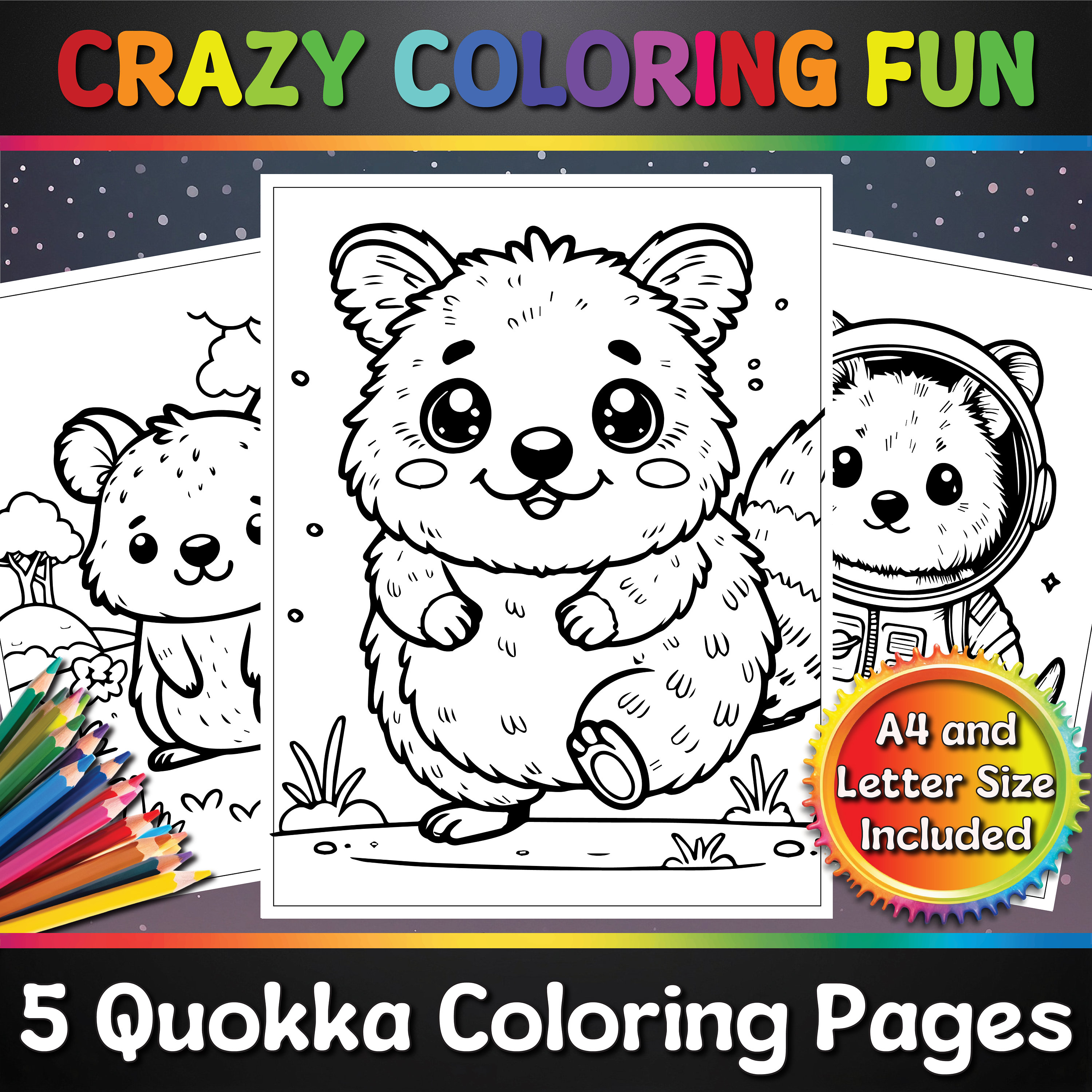Quokka Adventures Printable Coloring Pages, 5 Pages, A4 & Letter Size ...