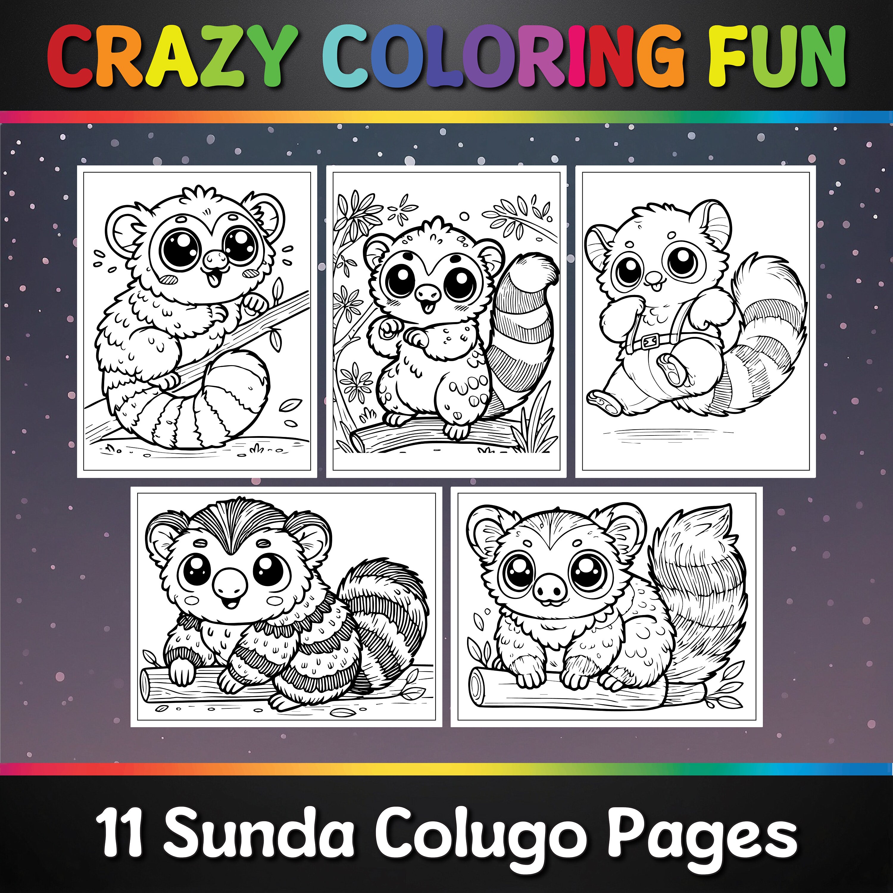 Sunda Flying Lemur Printable Coloring Pages, 11 Pages, A4 & Letter Size ...