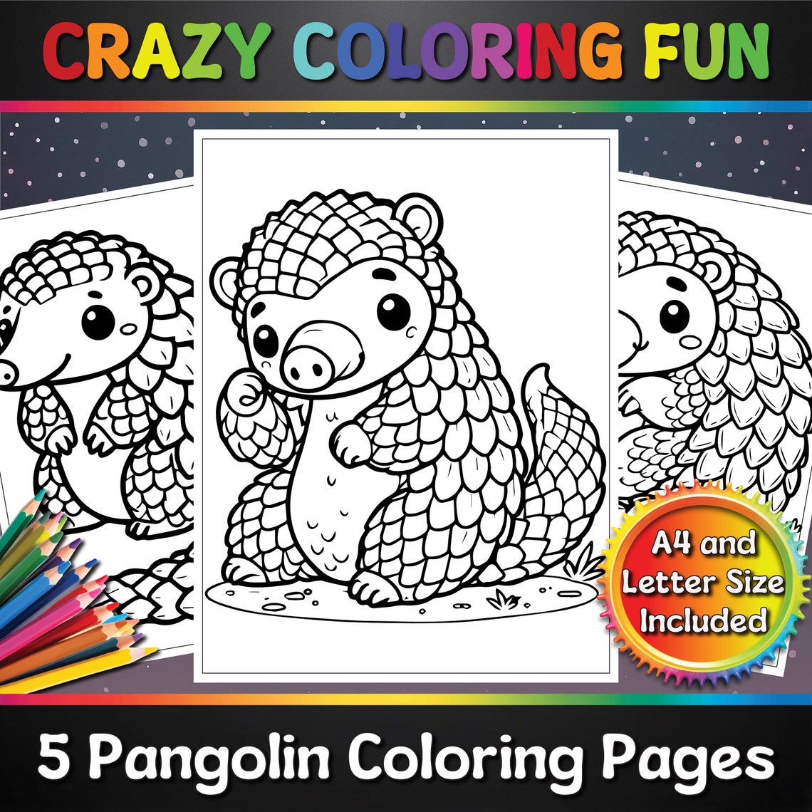 Pangolin Adventures Printable Coloring Pages, 5 Pages, A4 & Letter Size ...