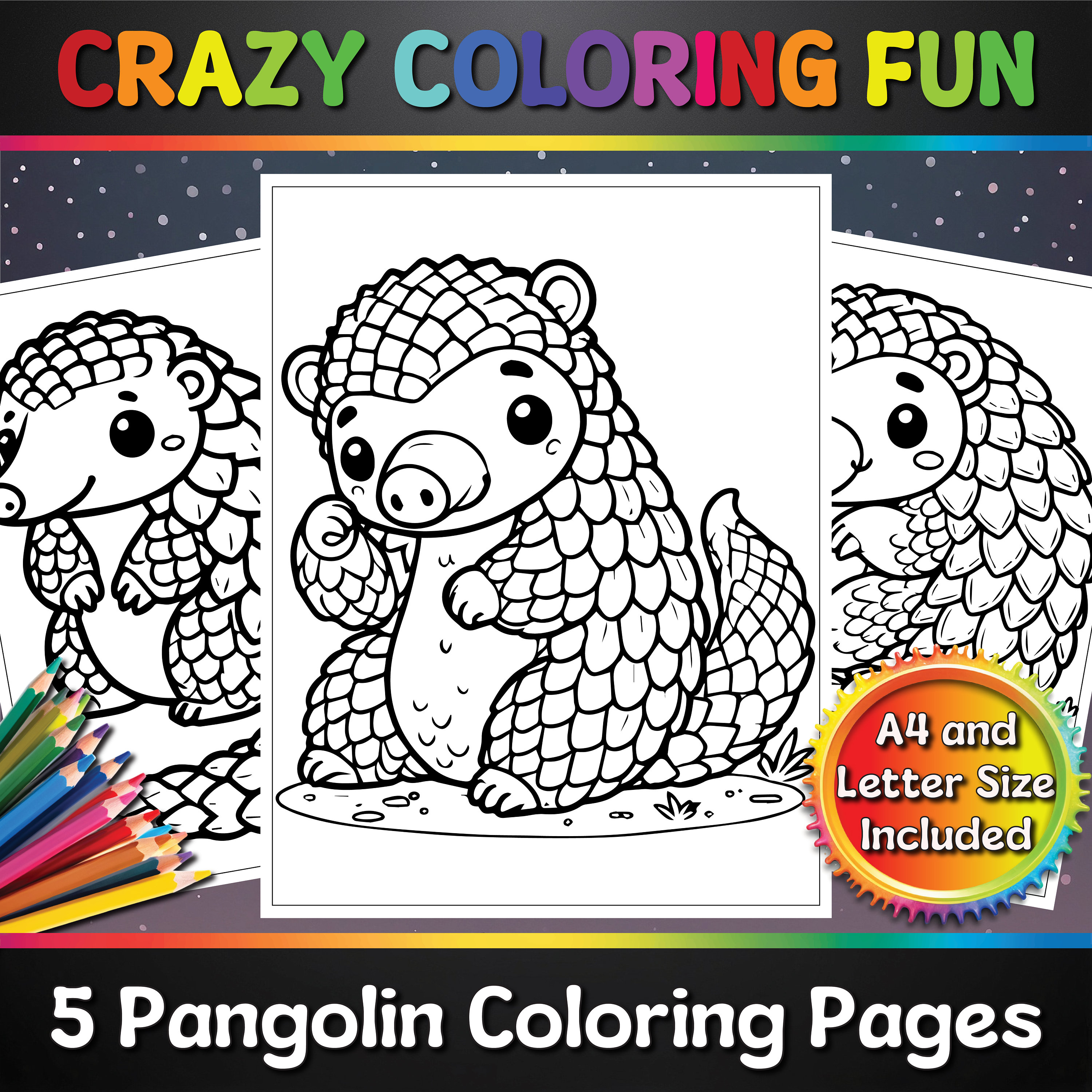 Pangolin Adventures Printable Coloring Pages, 5 Pages, A4 & Letter Size ...
