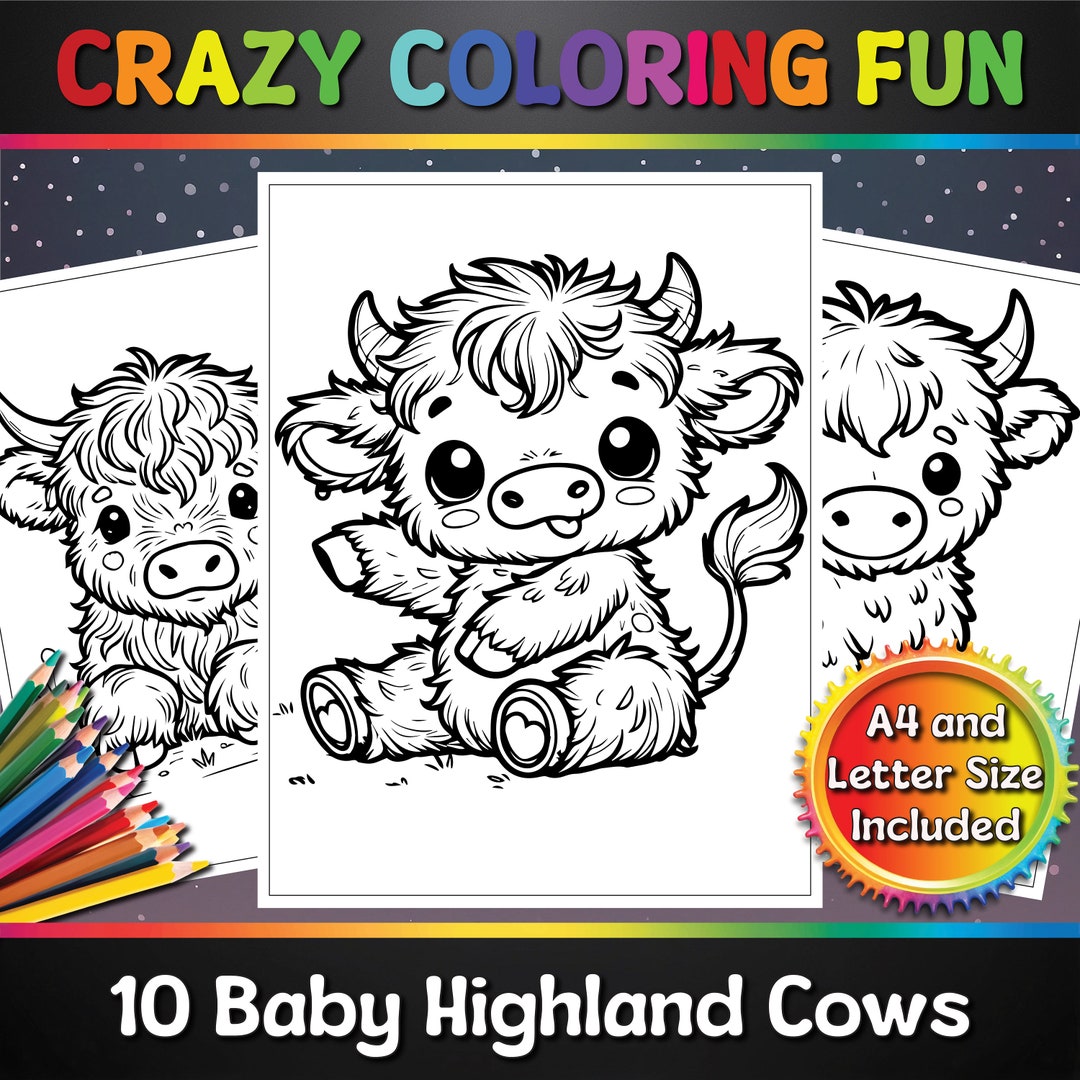 Baby Highland Cow Printable Coloring Pages, 10 Pages, A4 & Letter Size ...