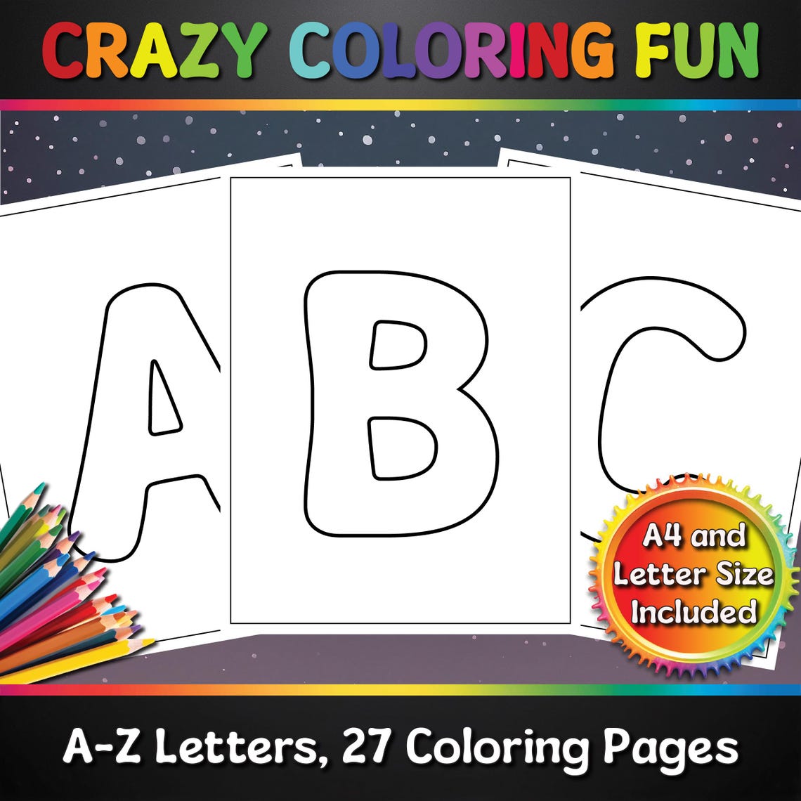 A-Z Letters, Printable Coloring Pages, 27 Pages, A4 & Letter Size, PDF ...