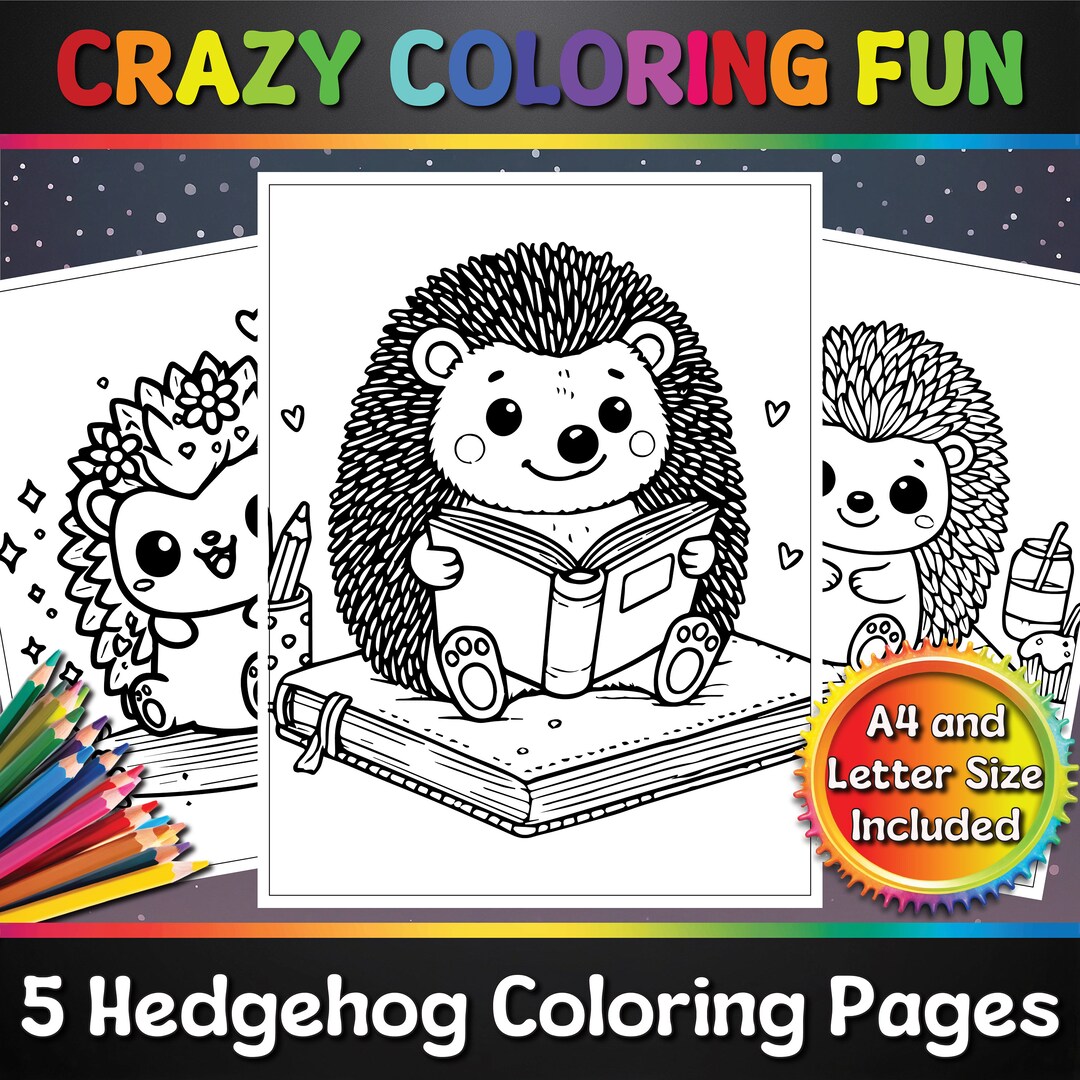 Hedgehog Adventures Printable Coloring Pages, 5 Pages, A4 & Letter Size ...